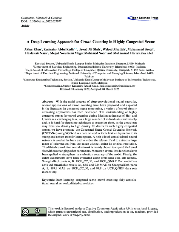 (PDF) A Deep Learning Approach for Crowd Counting in Highly Congested Scene