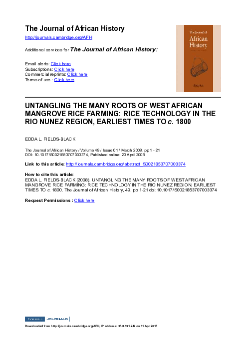 (PDF) UNTANGLING THE MANY ROOTS OF WEST AFRICAN MANGROVE RICE FARMING ...