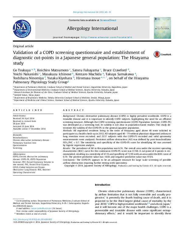 (PDF) Validation of a COPD screening questionnaire and establishment of ...