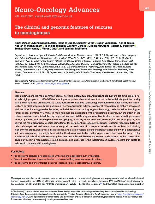 (PDF) The clinical and genomic features of seizures in meningiomas