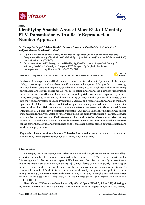 (PDF) Identifying Spanish Areas at More Risk of Monthly BTV ...