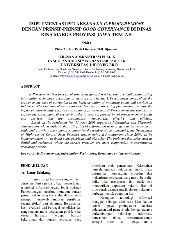 (PDF) Implementasi Pelaksanaan E-Procurement Dengan Prinsip-Prinsip Good Governance DI Dinas ...