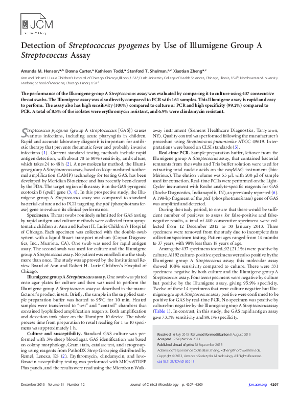 (PDF) Detection of Streptococcus pyogenes by Use of Illumigene Group A ...