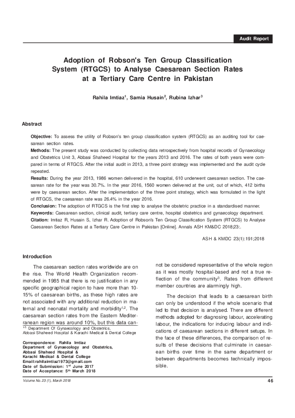 (PDF) Adoption of Robson's Ten Group Classification System (RTGCS) to ...