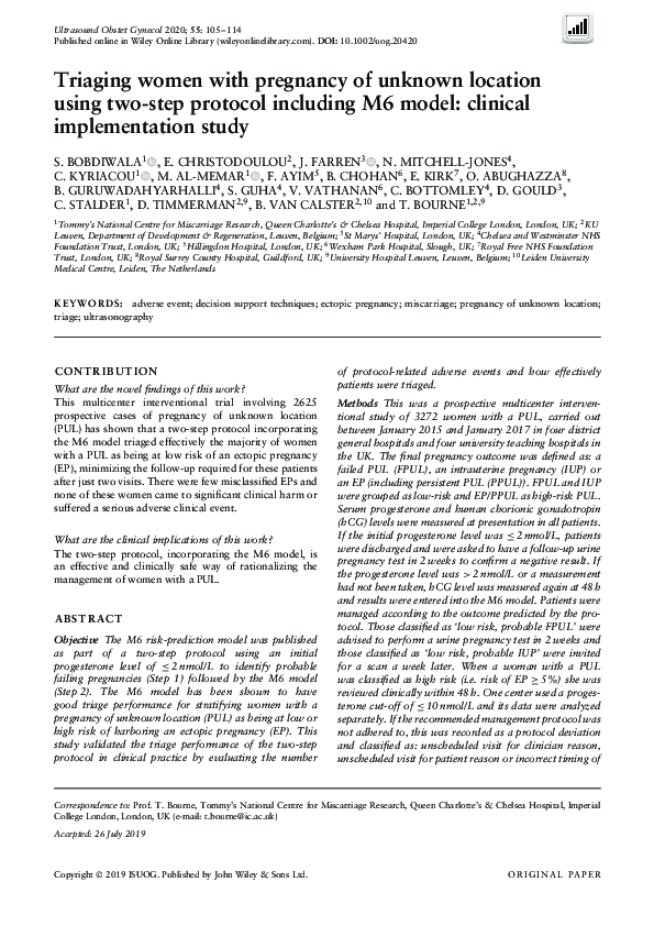 (PDF) Triage of Pregnancy of Unknown Location in Women
