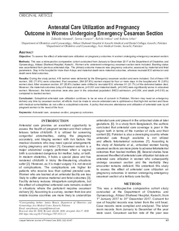 (PDF) Antenatal Care Utilization and Pregnancy Outcome in Women ...