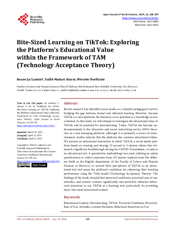 (PDF) Bite-Sized Learning on TikTok: Exploring the Platform's Educational Value within the ...
