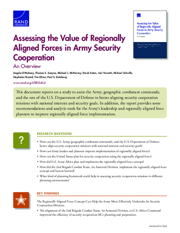 (PDF) Assessing the Value of Regionally Aligned Forces in Army Security Cooperation: An Overview