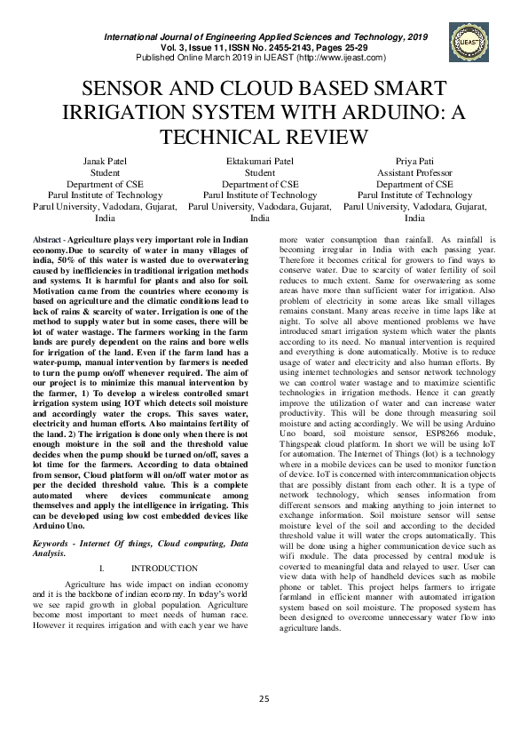 Pdf Sensor And Cloud Based Smart Irrigation System With Arduino A