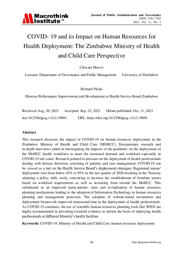 (PDF) COVID- 19 and its Impact on Human Resources for Health Deployment ...