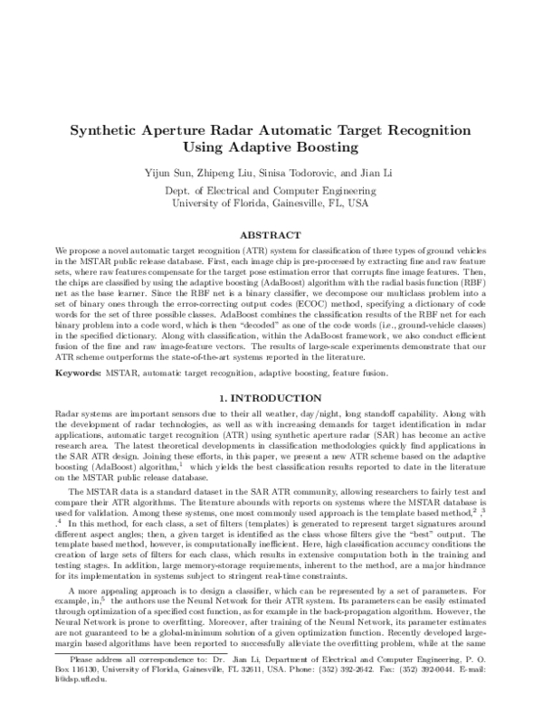 Pdf Synthetic Aperture Radar Automatic Target Recognition With Three
