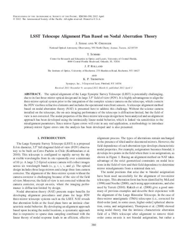 (PDF) LSST Telescope Alignment Plan Based on Nodal Aberration Theory