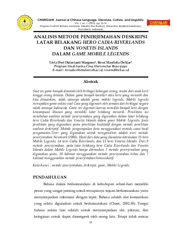(PDF) Analisis Metode Penerjemahan Deskripsi Latar Belakang Hero Cadia ...