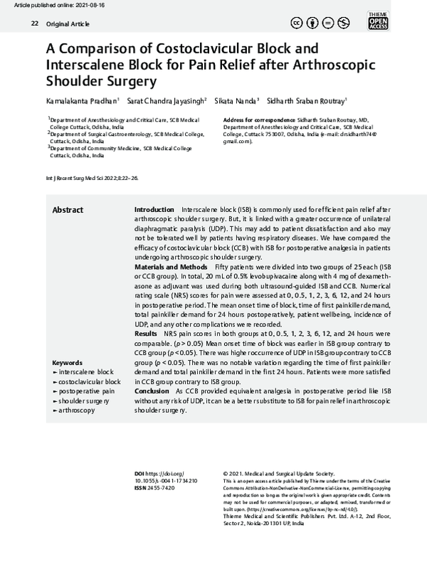 (PDF) A Comparison of Costoclavicular Block and Interscalene Block for ...