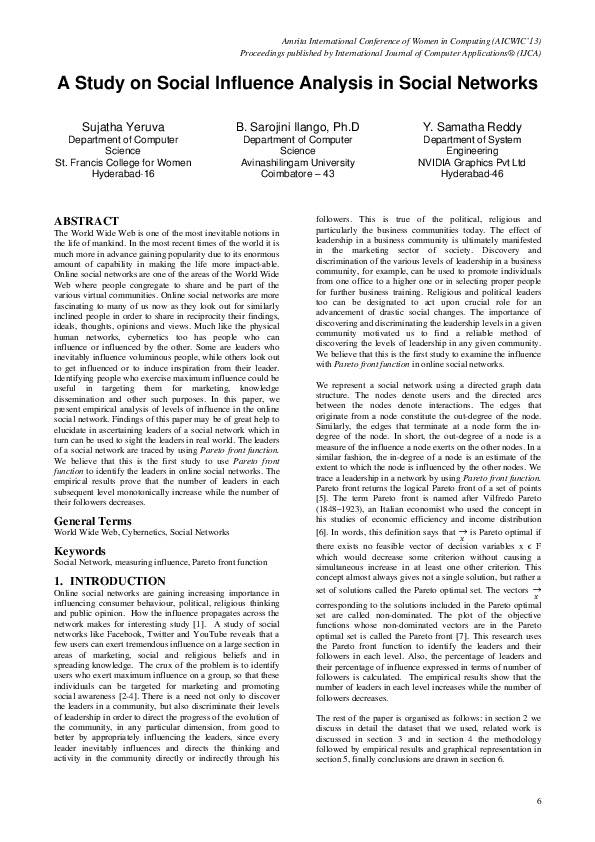 (PDF) A study on Social Influence Analysis in Social Networks