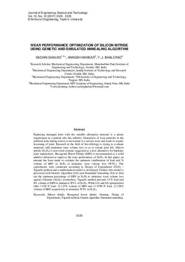 (PDF) Wear Performance Optimization of Silicon Nitride Using Genetic and Simulated Annealing ...