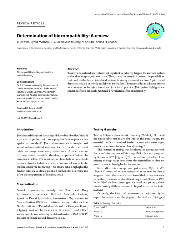 (PDF) Determination of biocompatibility: A review