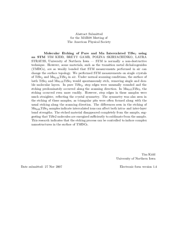 (PDF) Molecular Etching of Pure and Mn Intercalated TiSe $ _ {2 ...
