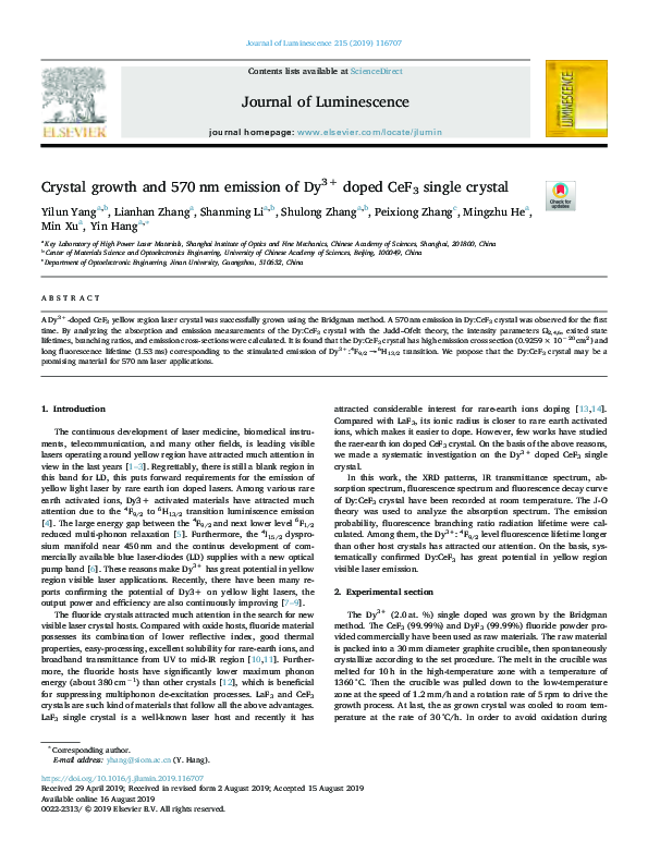 (PDF) Crystal growth and 570 nm emission of Dy3+ doped CeF3 single crystal