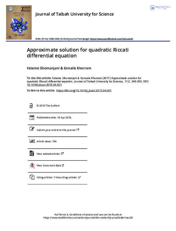 (PDF) Approximate solution for quadratic Riccati differential equation