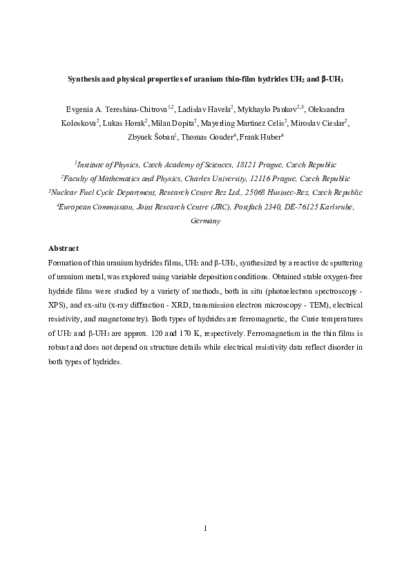 (PDF) Synthesis and physical properties of uranium thin-film hydrides ...