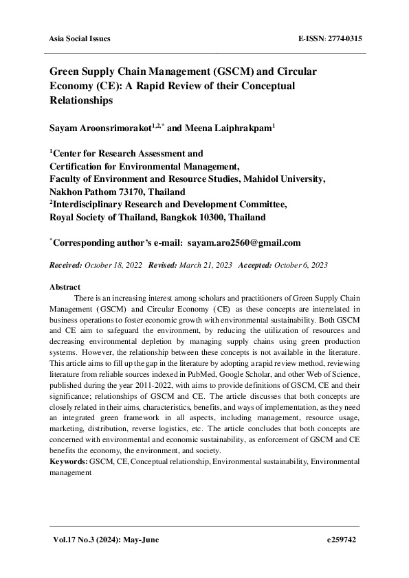 (PDF) Green Supply Chain Management (GSCM) and Circular Economy (CE): A ...