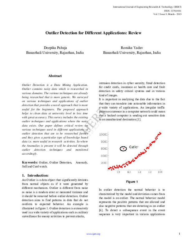(PDF) Outlier Detection for Different Applications: Review