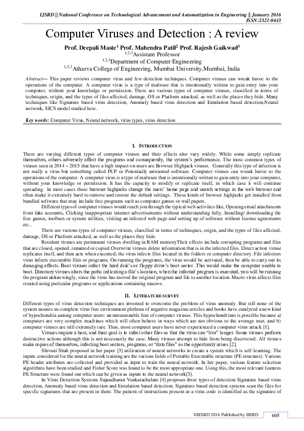 (PDF) Computer Viruses and Detection : A Review