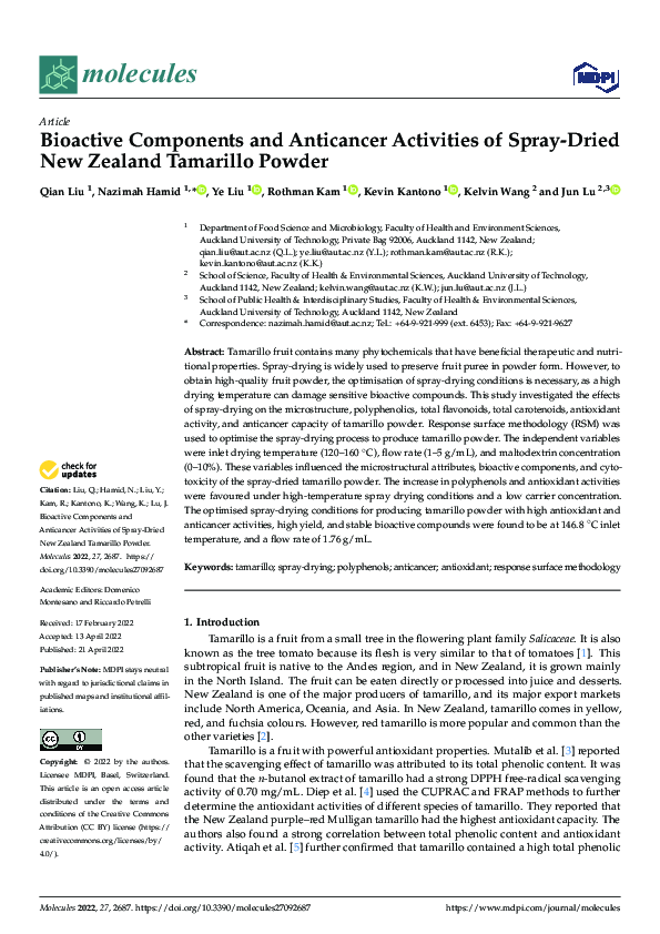 (PDF) Bioactive Components and Anticancer Activities of Spray-Dried New ...