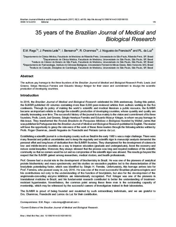 (PDF) 35 years of the Brazilian Journal of Medical and Biological Research