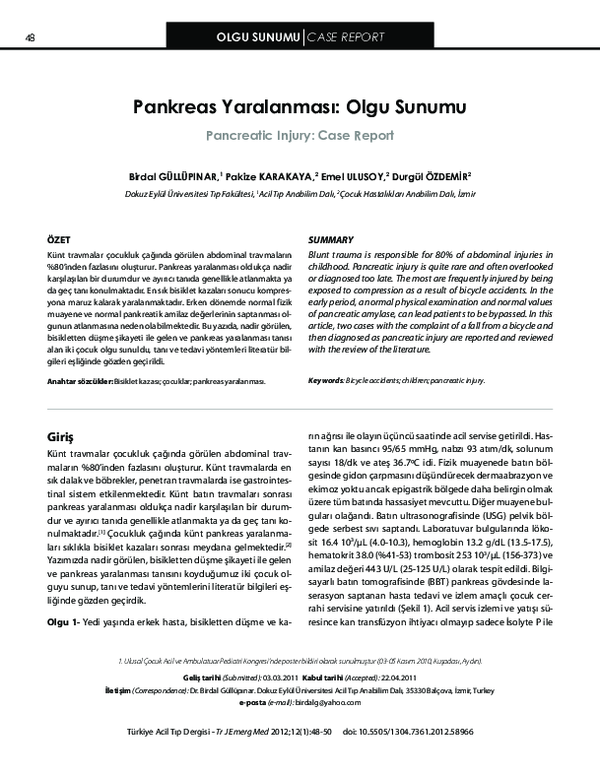 (PDF) “Pankreas Yaralanması” Olgu Sunumu