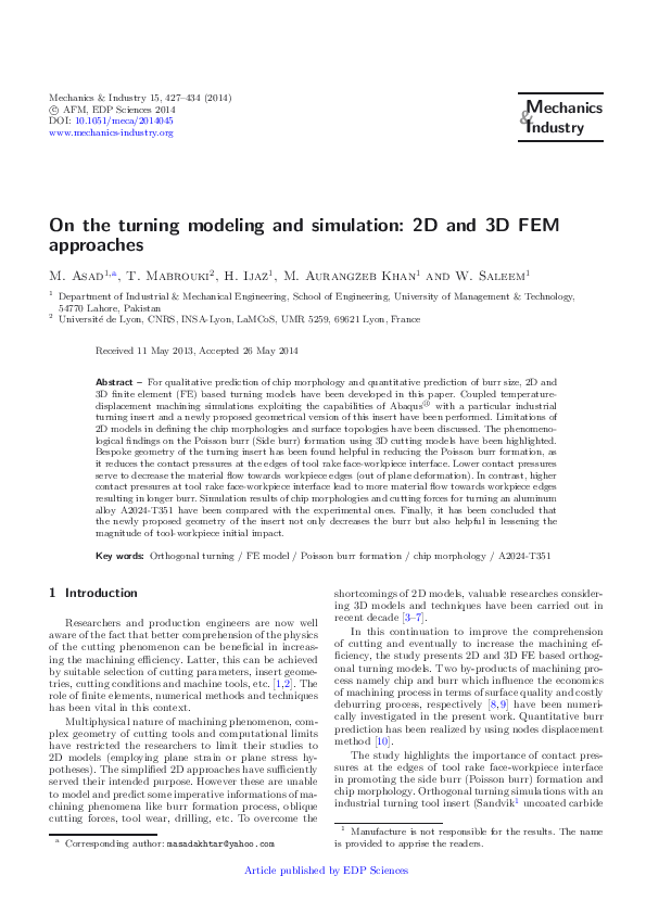 (PDF) On the turning modeling and simulation: 2D and 3D FEM approaches