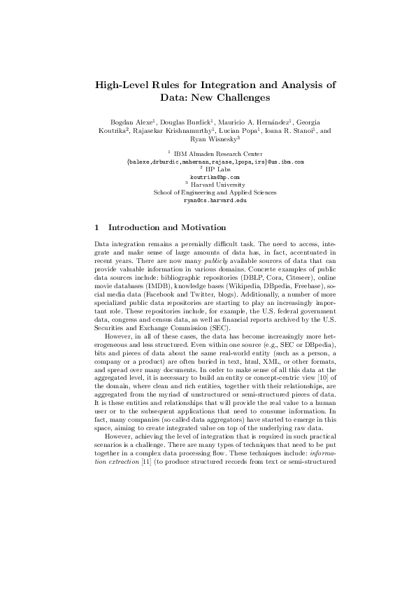 (PDF) High-Level Rules for Integration and Analysis of Data: New Challenges