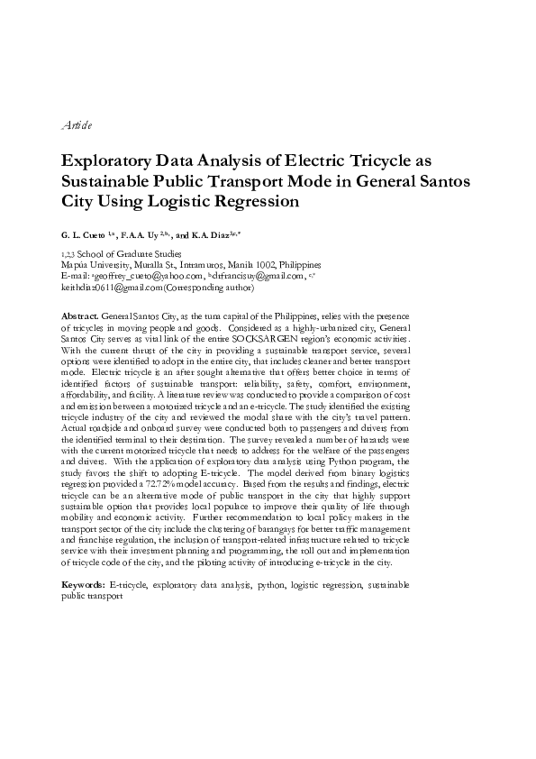 (PDF) Exploratory Data Analysis of Electric Tricycle as Sustainable Public Transport Mode in ...