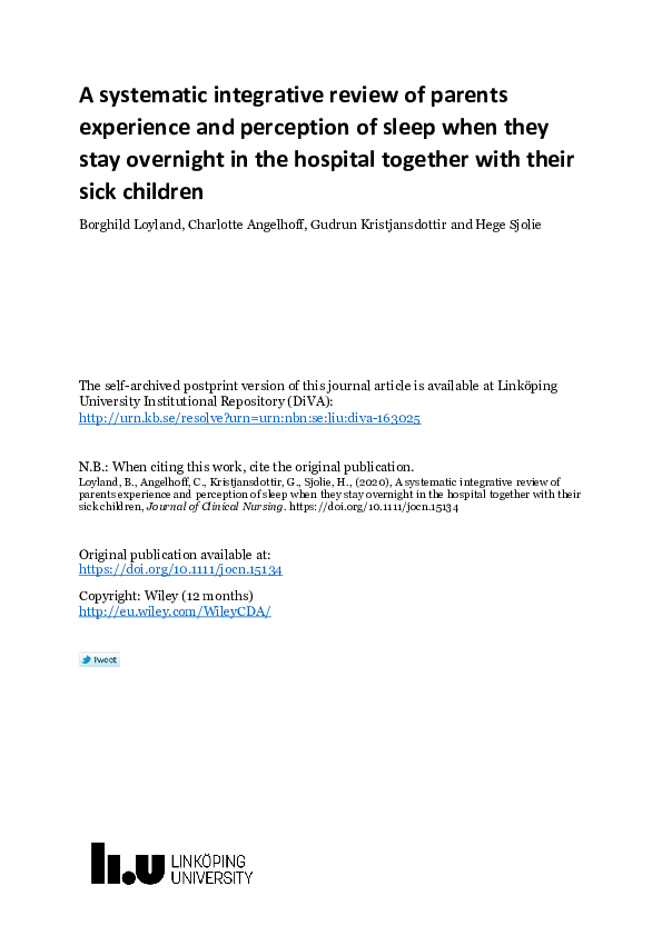 (PDF) A systematic integrative review of parents' experience and ...