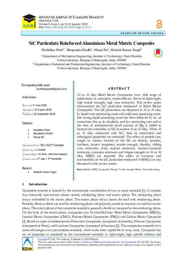 (PDF) SiC Particulate Reinforced Aluminium Metal Matrix Composite