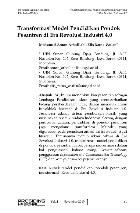 (PDF) Transformasi Model Pendidikan Pondok Pesantren di Era Revolusi Industri 4.0