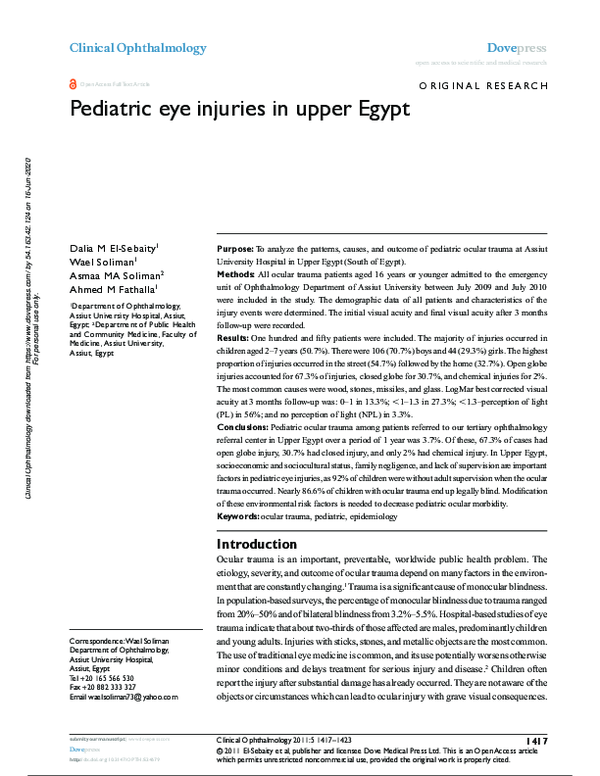 (PDF) Pediatric eye injuries in upper Egypt