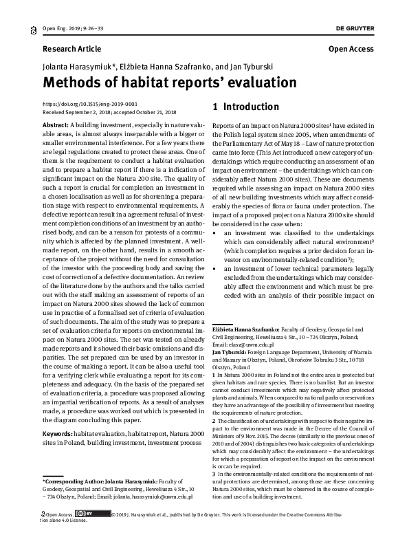 (PDF) Methods of habitat reports’ evaluation