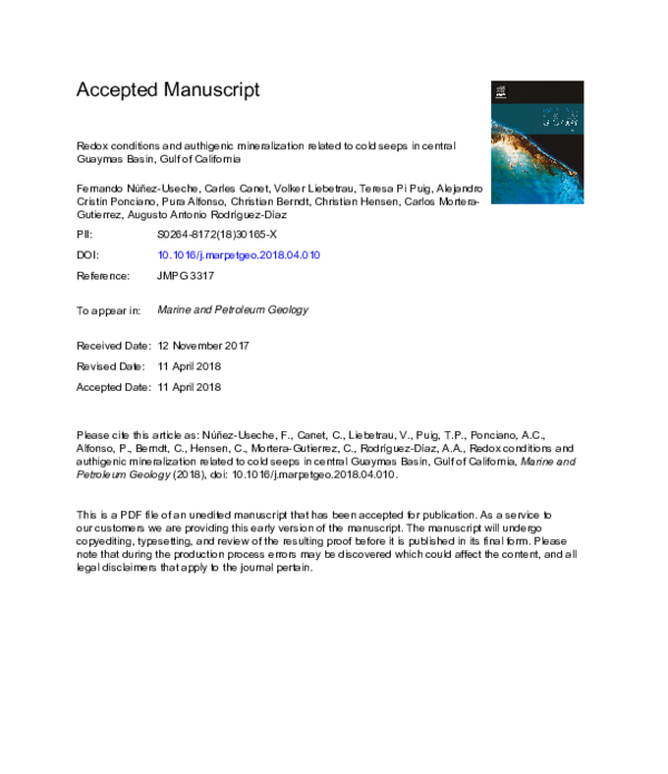(PDF) Redox conditions and authigenic mineralization related to cold ...