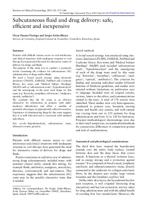 (PDF) Subcutaneous fluid and drug delivery: safe, efficient and inexpensive