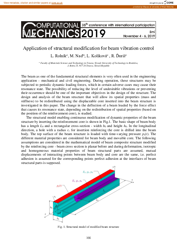 (PDF) Application of structural modification for beam vibration control