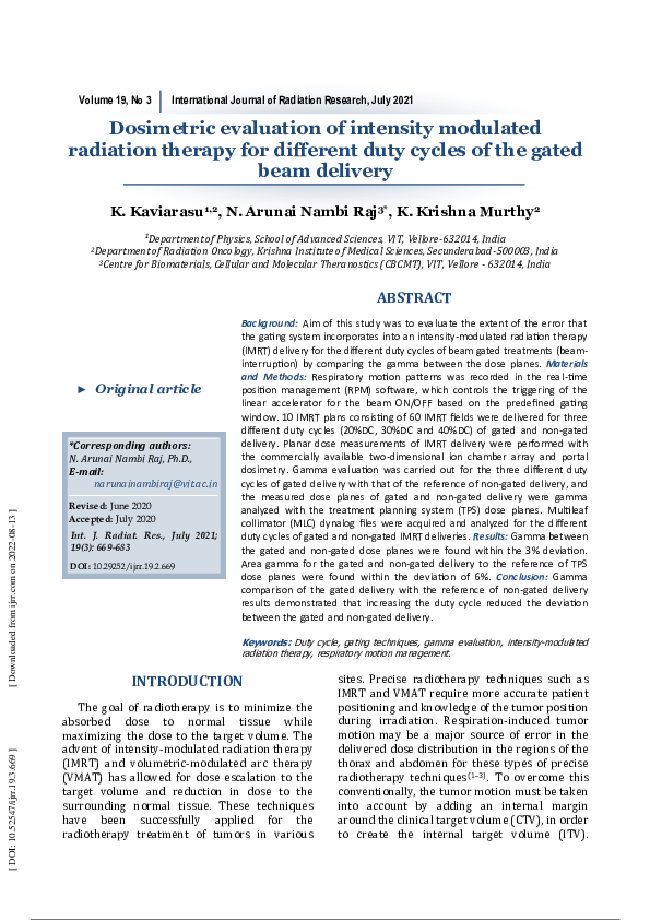 (PDF) Dosimetric evaluation of intensity modulated radiation therapy ...