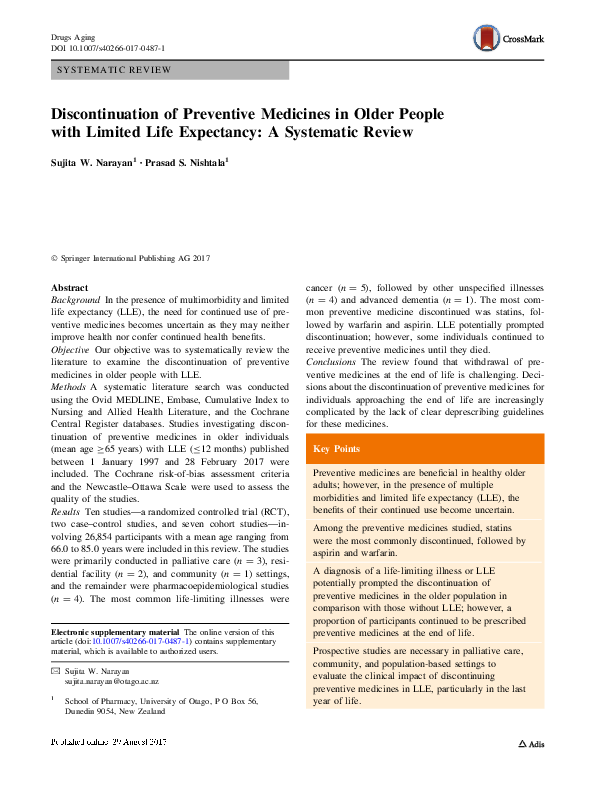 (PDF) Discontinuation of Preventive Medicines in Older People with ...