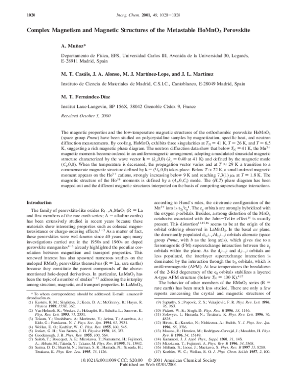 (PDF) Complex Magnetism and Magnetic Structures of the Metastable HoMnO3 Perovskite