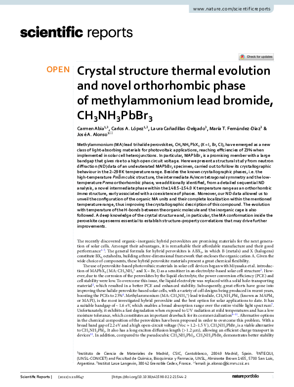 (PDF) Crystal structure thermal evolution and novel orthorhombic phase of methylammonium lead ...