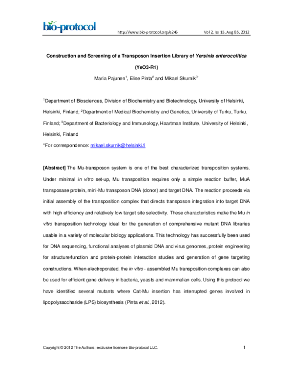 (PDF) Construction and Screening of a Transposon Insertion Library of ...