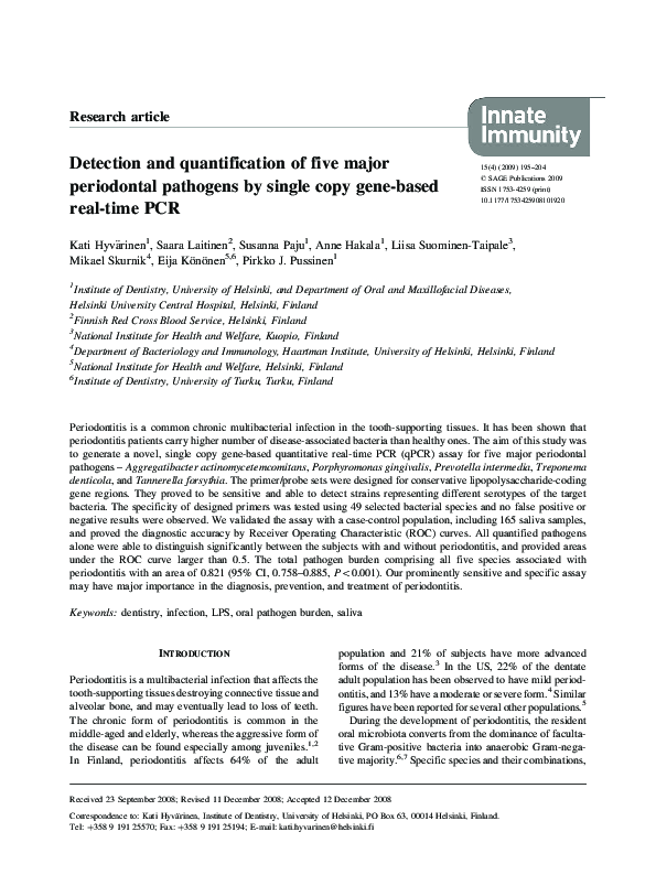 (PDF) Detection and quantification of five major periodontal pathogens ...