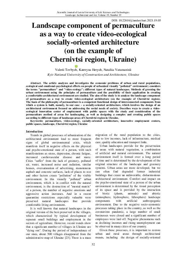 (PDF) Landscape component of permaculture as a way to create video-ecological socially-oriented ...