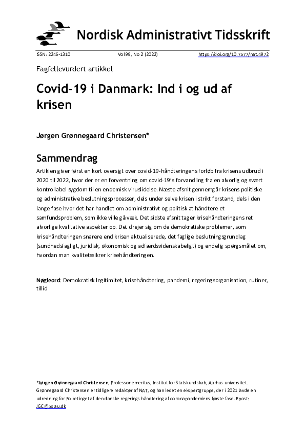 (PDF) Covid-19 i Danmark: Ind i og ud af krisen